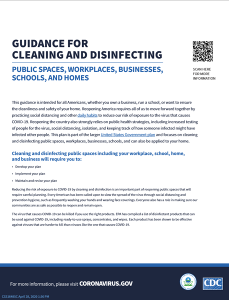 CDC Guidance for Cleaning and Disinfecting | Environmental Health & Safety